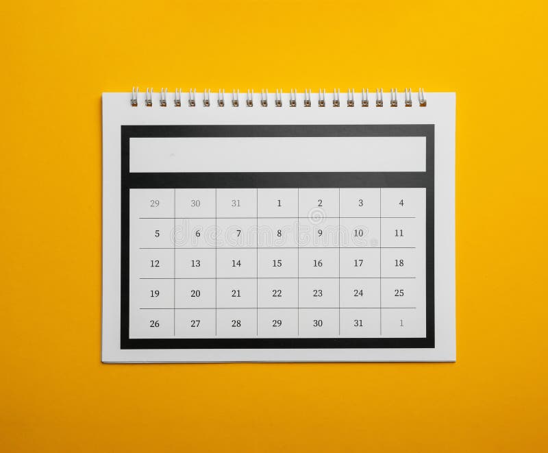 Paper Calendar on Yellow, Top View Stock Image - Image of plan, office ...