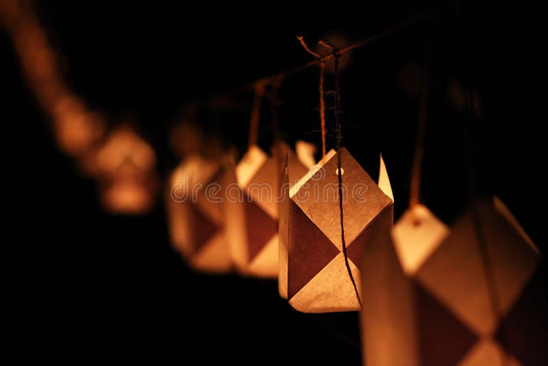 Paper Candle Light Hanging on String Stock Photo - Image of black ...
