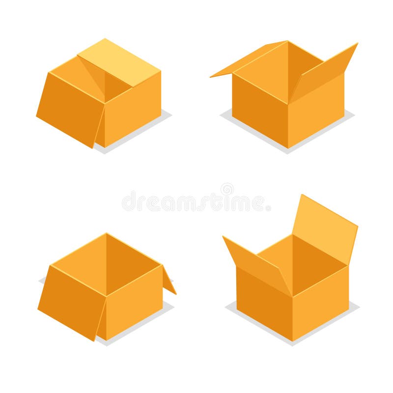 Paper Cardboard Package Boxes Isometric Open Empty Pack Box Isolated ...