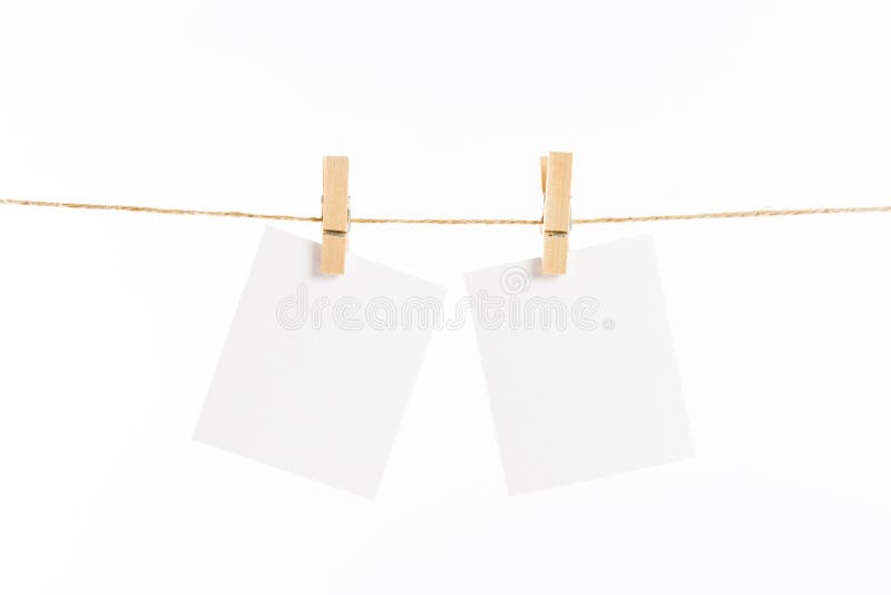 Paper Cards Hanging Rope Isolated Stock Photo - Image of clothesline ...