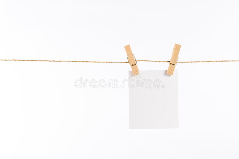 Paper Cards Hanging Rope Isolated Stock Image - Image of rope ...