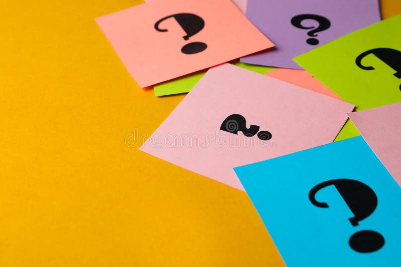 Paper Cards with Question Marks on Yellow Background, Closeup Stock ...