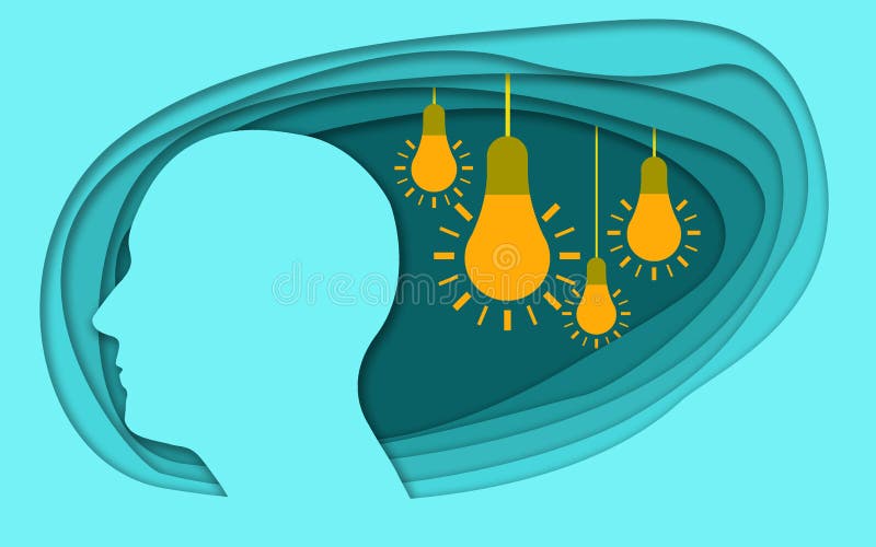 Paper Carve To Human Head and Light Bulb Stock Illustration ...