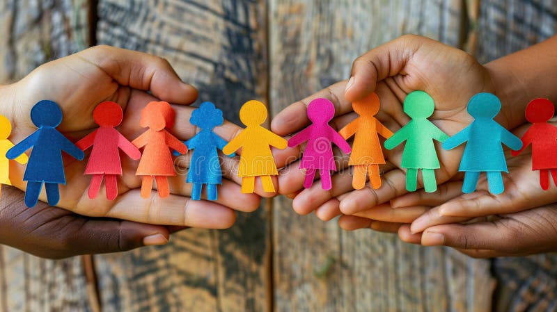 Paper Chain of Unity Held by Diverse Hands. Generative AI Stock ...