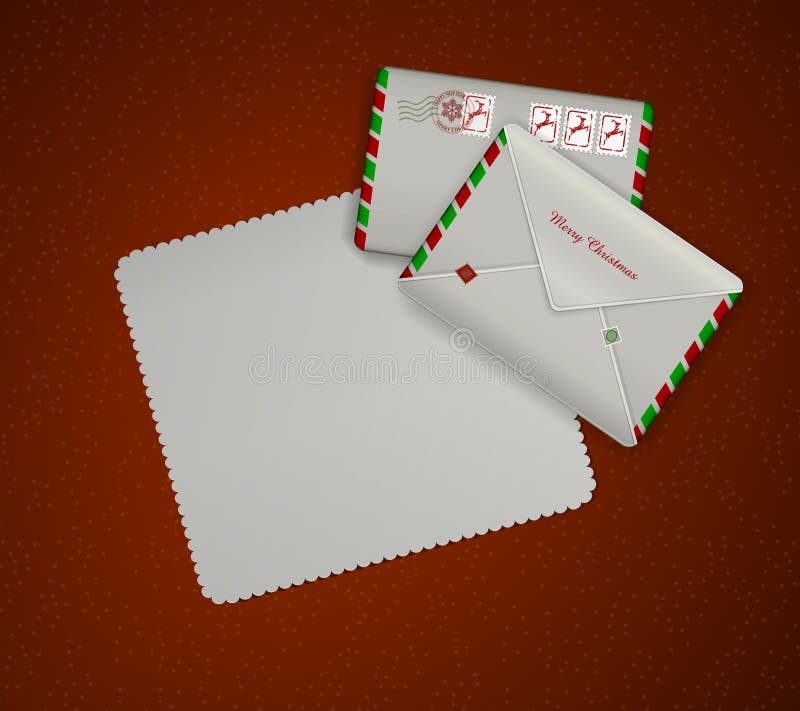 Paper Christmas Invitation and Two Mail Envelopes, Stock Vector ...