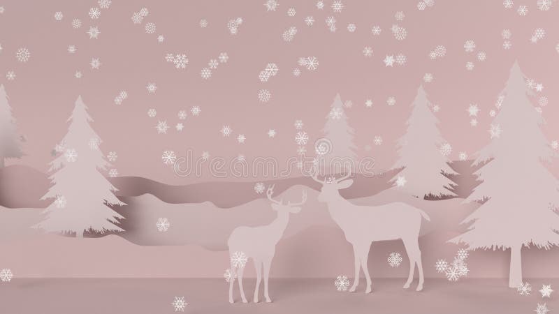 Paper Christmas Trees and Deer with Snowflakes Stock Illustration ...