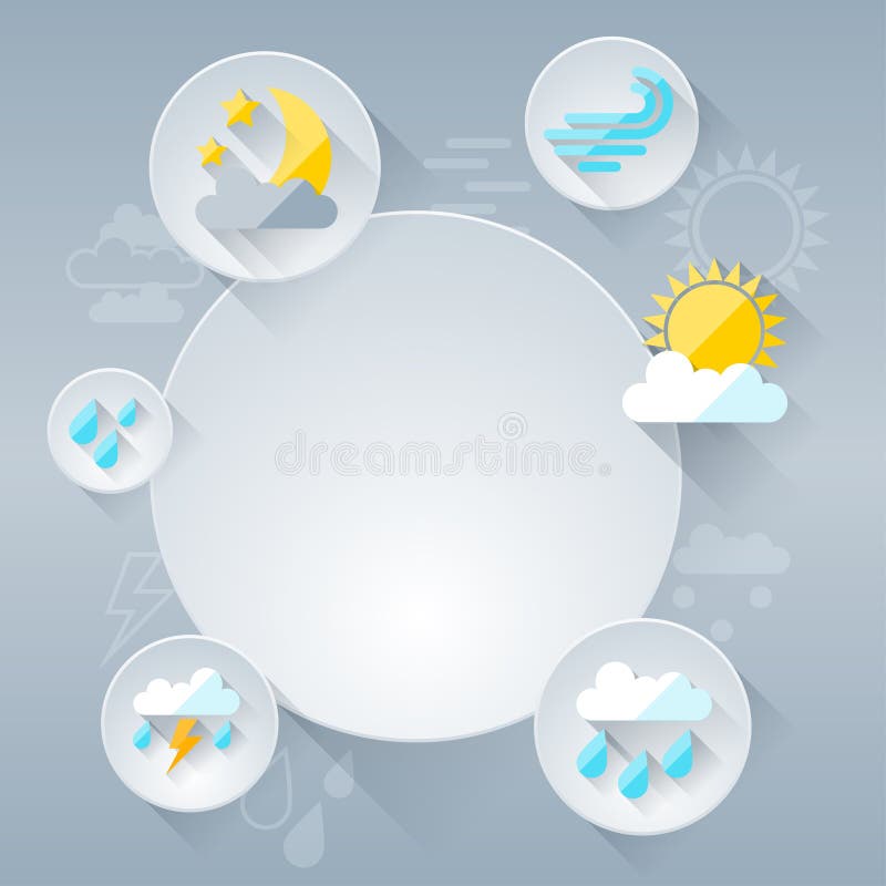 Paper Circle Banner with Weather Icons in Flat Stock Vector ...