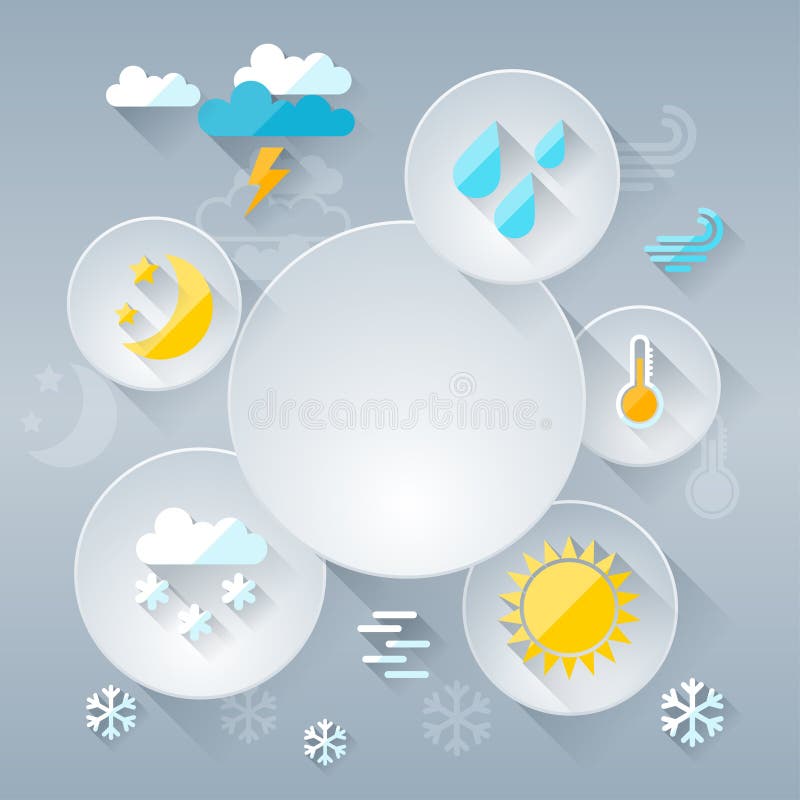 Paper Circle Banner with Weather Icons in Flat Stock Vector ...