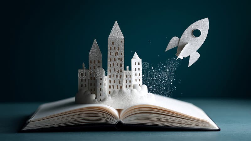 Paper City with Rocket Launching Stock Photo - Image of imagination ...