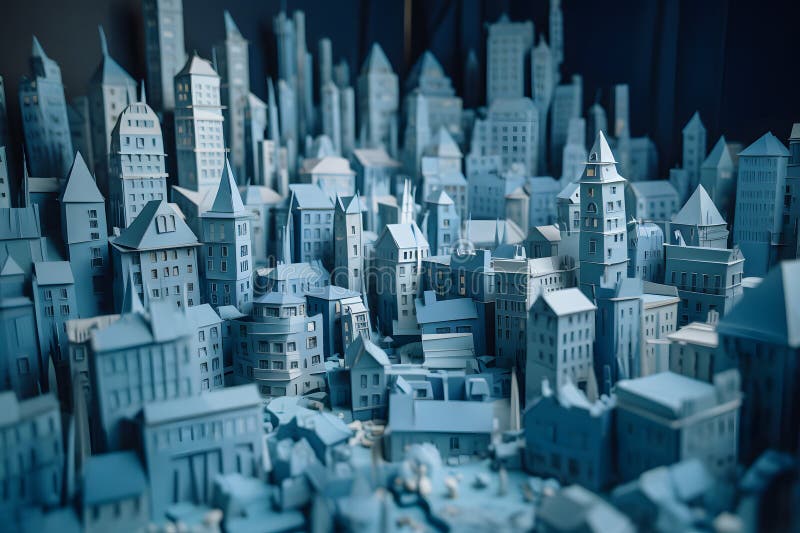 Paper City with a Skyscraper in Blue Tones, Generative AI Stock ...