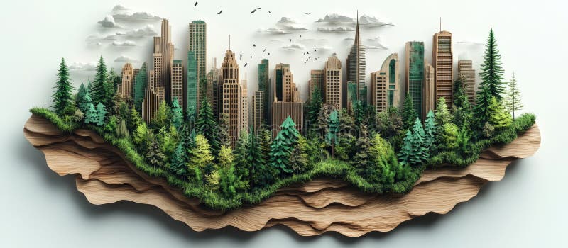 "PAPER CITYSCAPE with a FOREST in FRONT" Stock Illustration ...
