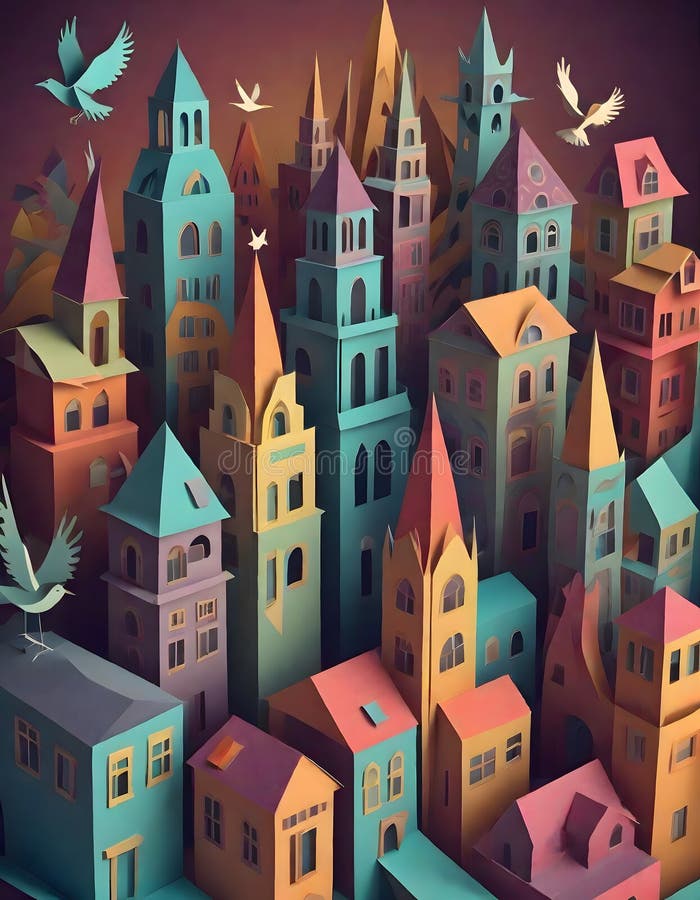 Paper Cityscape Under Moonlight, Handcrafted Complexity, Generative AI ...