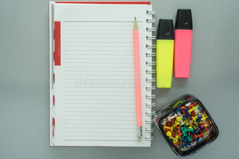 Paper Clip, Pin and Hightlight Pen Stock Image - Image of crayon ...