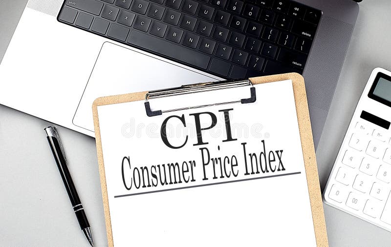 Paper Clipboard with CPI on Laptop with Pen and Calculator Stock Image ...