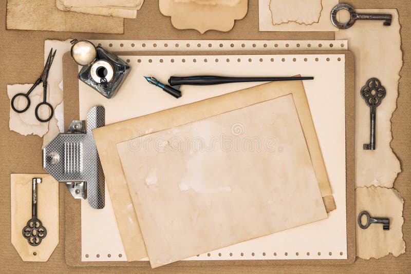 Paper Clipboard Stationery Writing Tools Flat Lay Template Stock Photo ...