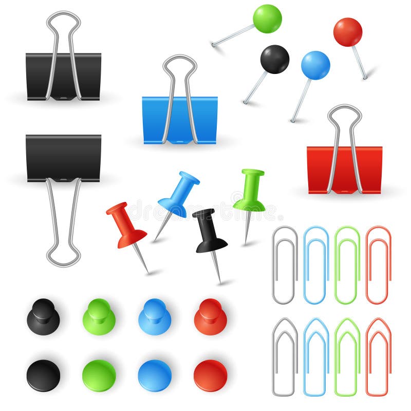 Paper Clips, Binders and Pins Vector Set Stock Vector - Illustration of ...