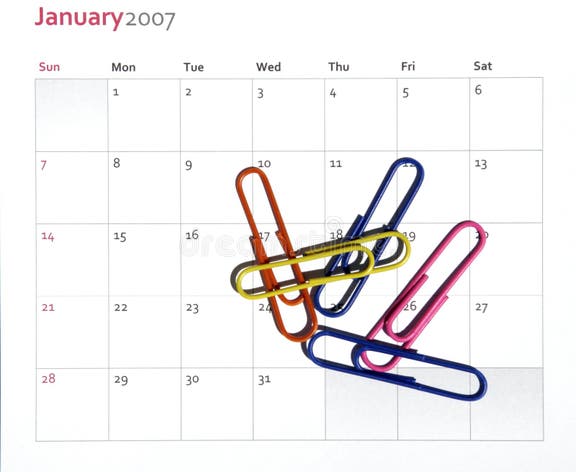 Paper Clips on Calendar stock image. Image of material - 2012053