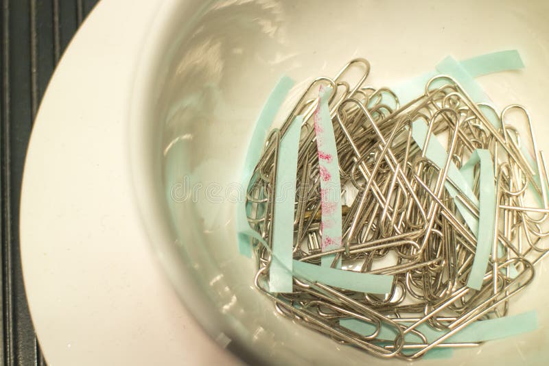 Paper Clips in Coffee Glass on Top View. Stock Photo - Image of clip ...