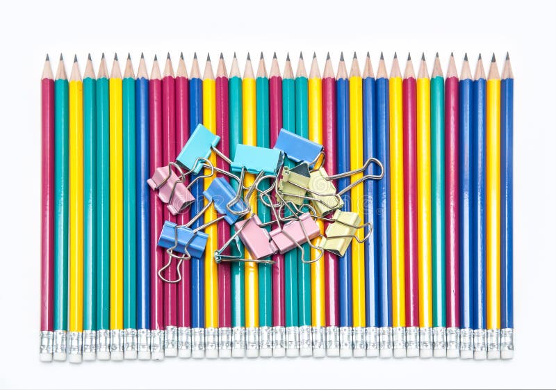 Paper clips and pencils stock photo. Image of business - 26834410