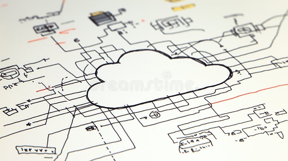Paper Cloud Icon on Retro Abstract Circuit Diagram Representing Modern ...