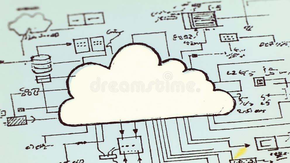 Paper Cloud Icon on Retro Abstract Circuit Diagram Representing Modern ...
