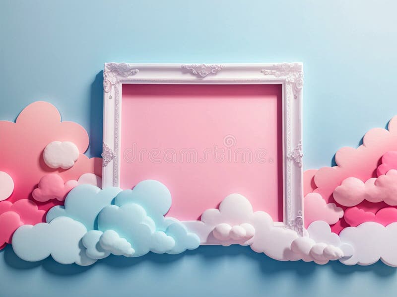 Paper Clouds in a Frame. Generative AI. Stock Illustration ...