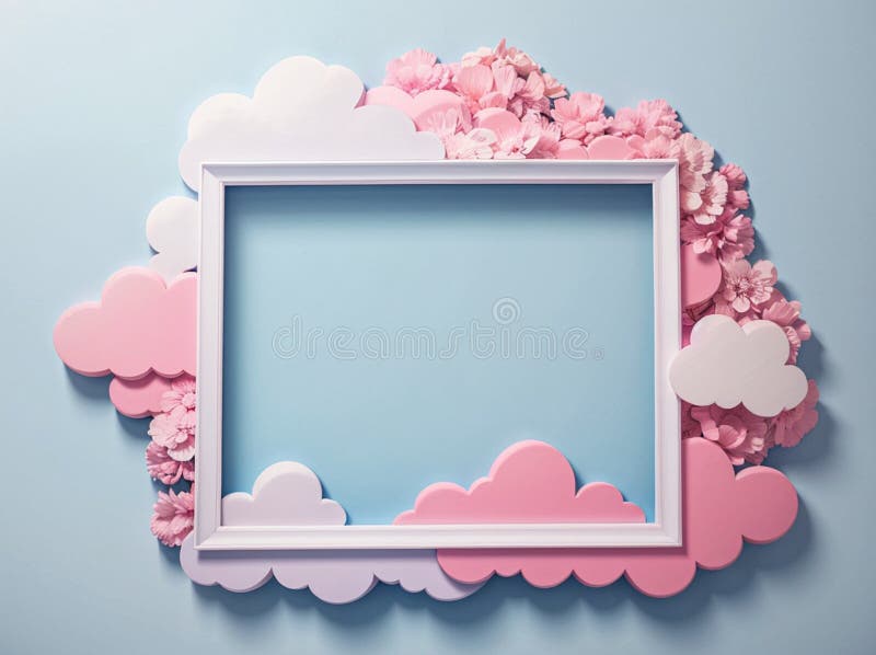 Paper Clouds in a Frame. Generative AI. Stock Illustration ...