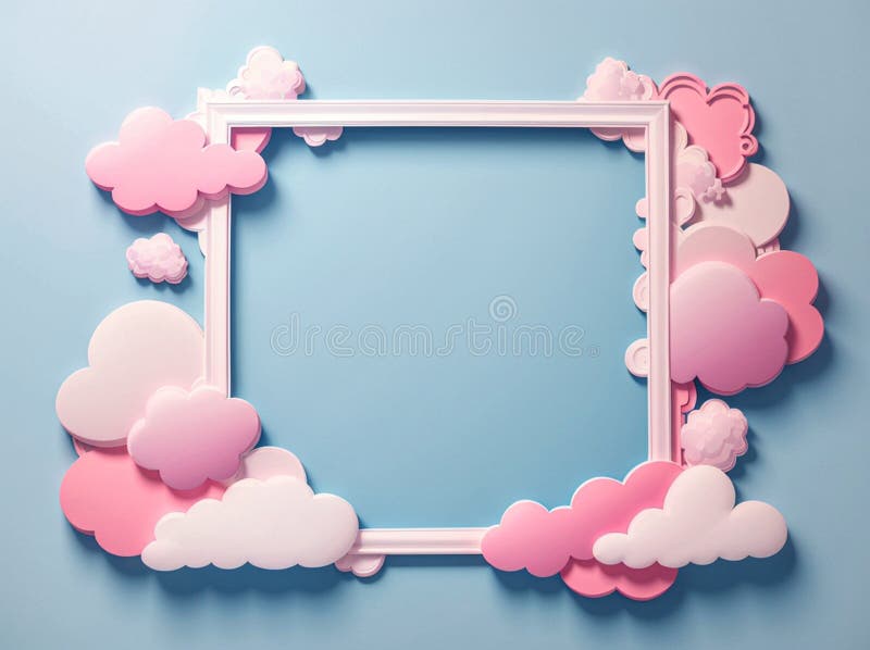 Paper Clouds in a Frame. Generative AI. Stock Illustration ...