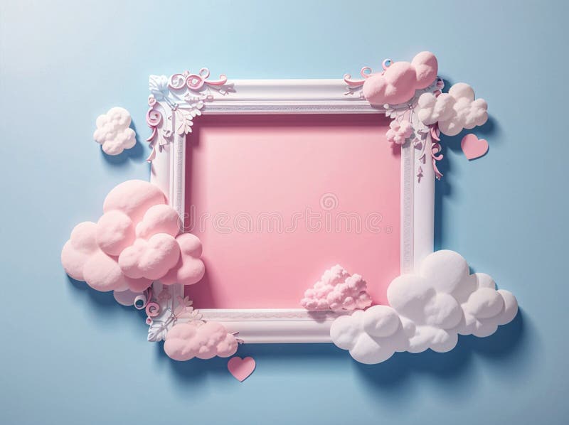 Paper Clouds in a Frame. Generative AI. Stock Illustration ...