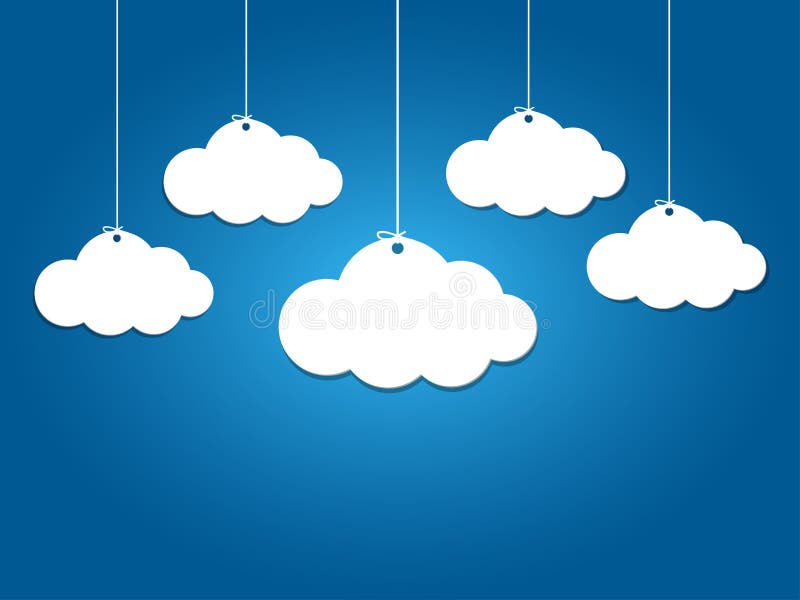 5 Paper Clouds Hanging on Blue Background. Stock Vector - Illustration ...
