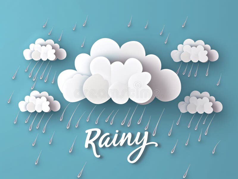 Paper Clouds and Raindrops on Blue Background Stock Photo - Image of ...