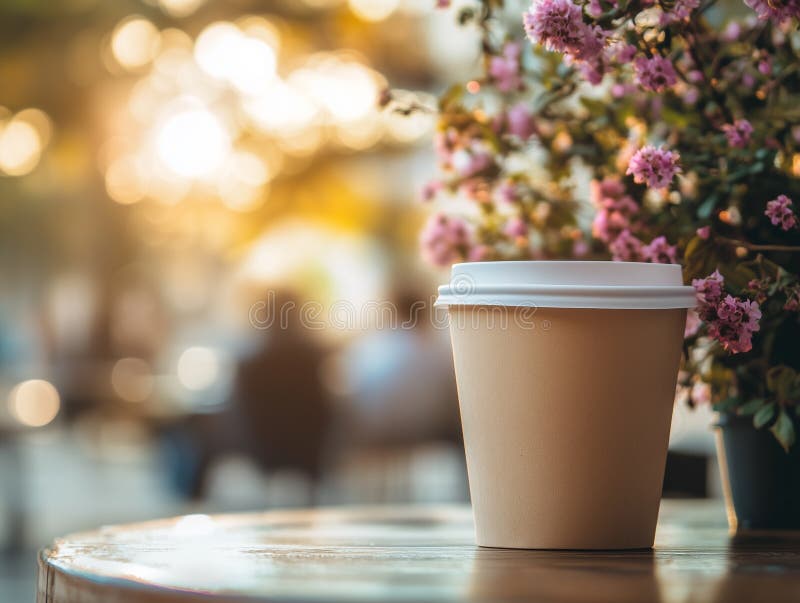 Paper Coffee Cup Mockup with Eco-friendly Cafe Background Stock ...