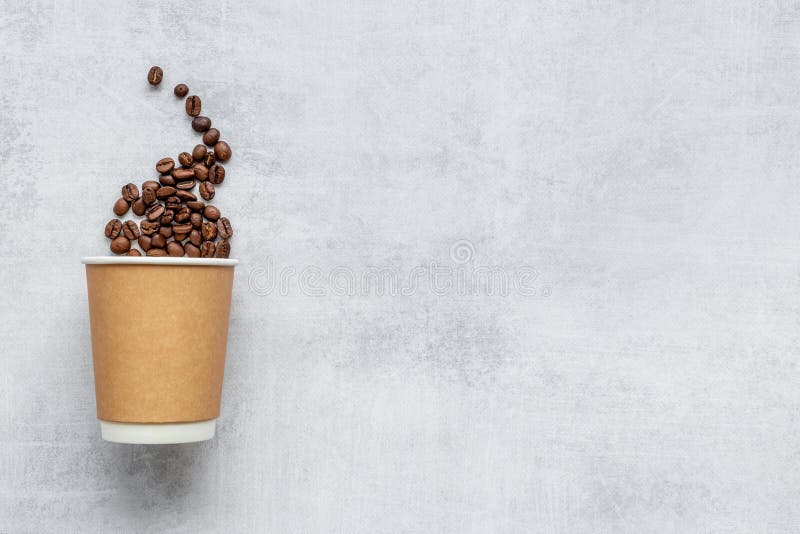 Paper Coffee Cup with Roasted Beans. Take Away Coffee. Stock Photo ...