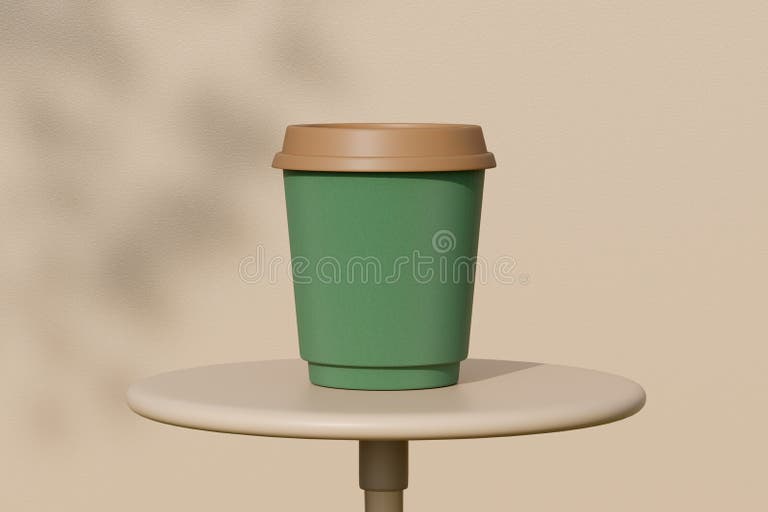 Paper Coffee Cup on Round Table Against Wall with Shadows Stock ...