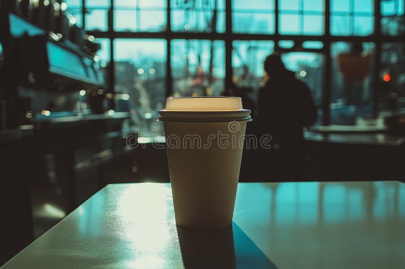 Paper Coffee Cup Stands on Table in Cafe, Sunlight Streaming through ...