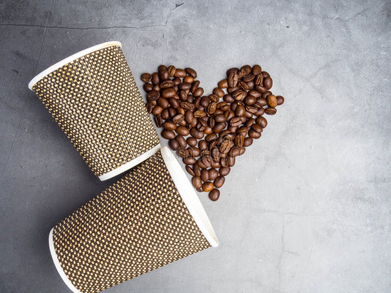 Paper Coffee Disposable Cups and Heart Made from Coffee Beans Stock ...