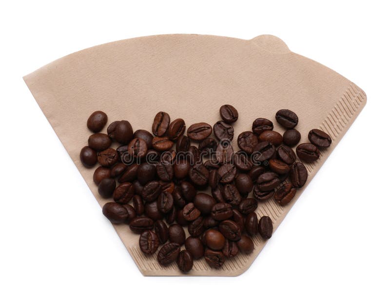 Paper Coffee Filter and Beans Isolated on White Stock Image - Image of ...