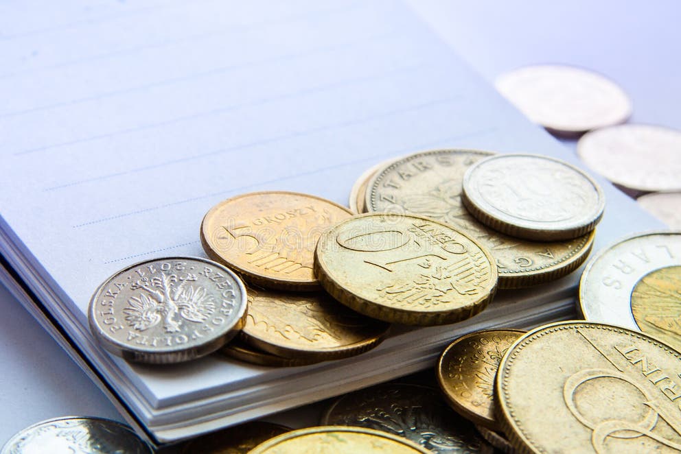 Paper and coins stock photo. Image of card, macro, background - 46466710