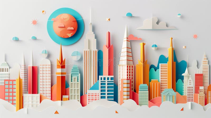 Paper Collage of Abstract City Skyline with Geometric Elements Stock ...