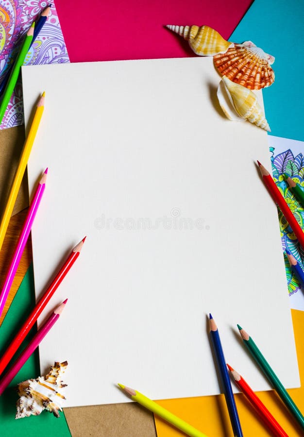 Paper and colored pencils stock image. Image of book - 102209591