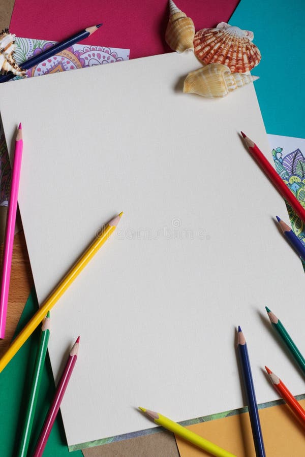 Paper and colored pencils stock image. Image of edging - 102285141