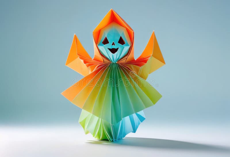 A Paper Colorful Ghost on a Blue and Orange Gradient Background Stock ...