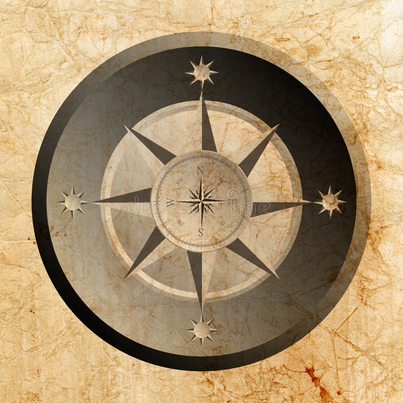 Compass Rose with Grunge Texture Stock Illustration - Illustration of ...