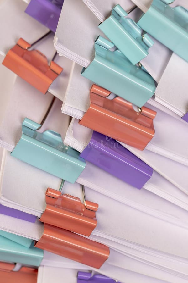 Paper are Connected by Clips, Sheets of Paper for Documents are Stock ...