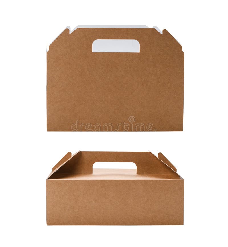 Paper Container Box with a Handle on a White Isolated Background. Side ...