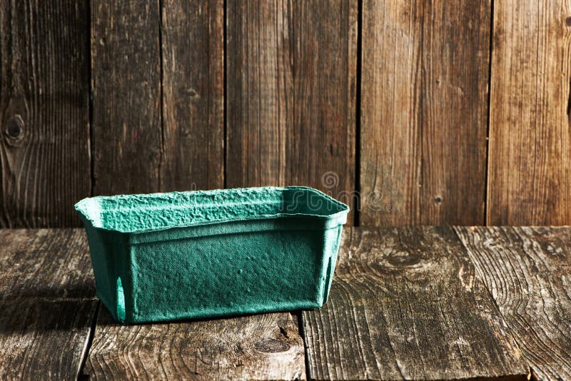 Paper Container on Wooden Table Stock Image - Image of design, plank ...