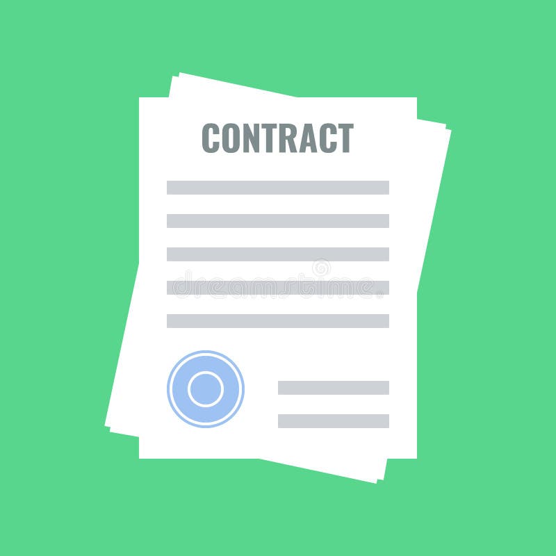 Paper Contract Signed with Round Stamp, Flat Design Stock Vector ...