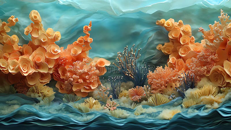 Paper Coral Reef Scene, Ocean Backdrop, Underwater Art, Wall Decor ...