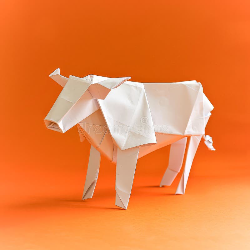 Paper Cow is Standing on a Red Background. Stock Image - Image of ...