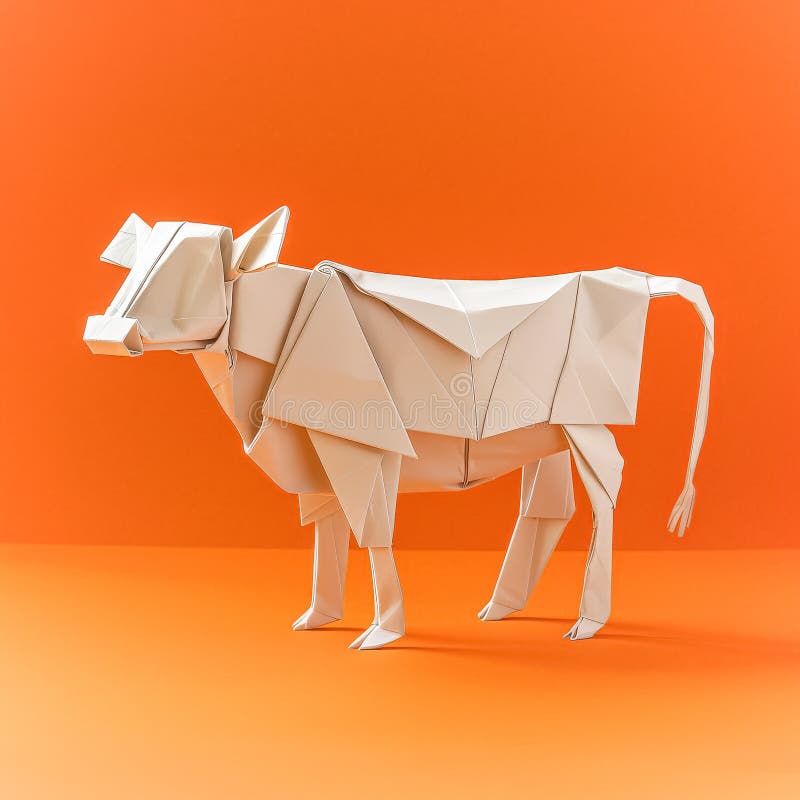 Paper Cow is Standing on a Red Background. Stock Image - Image of ...